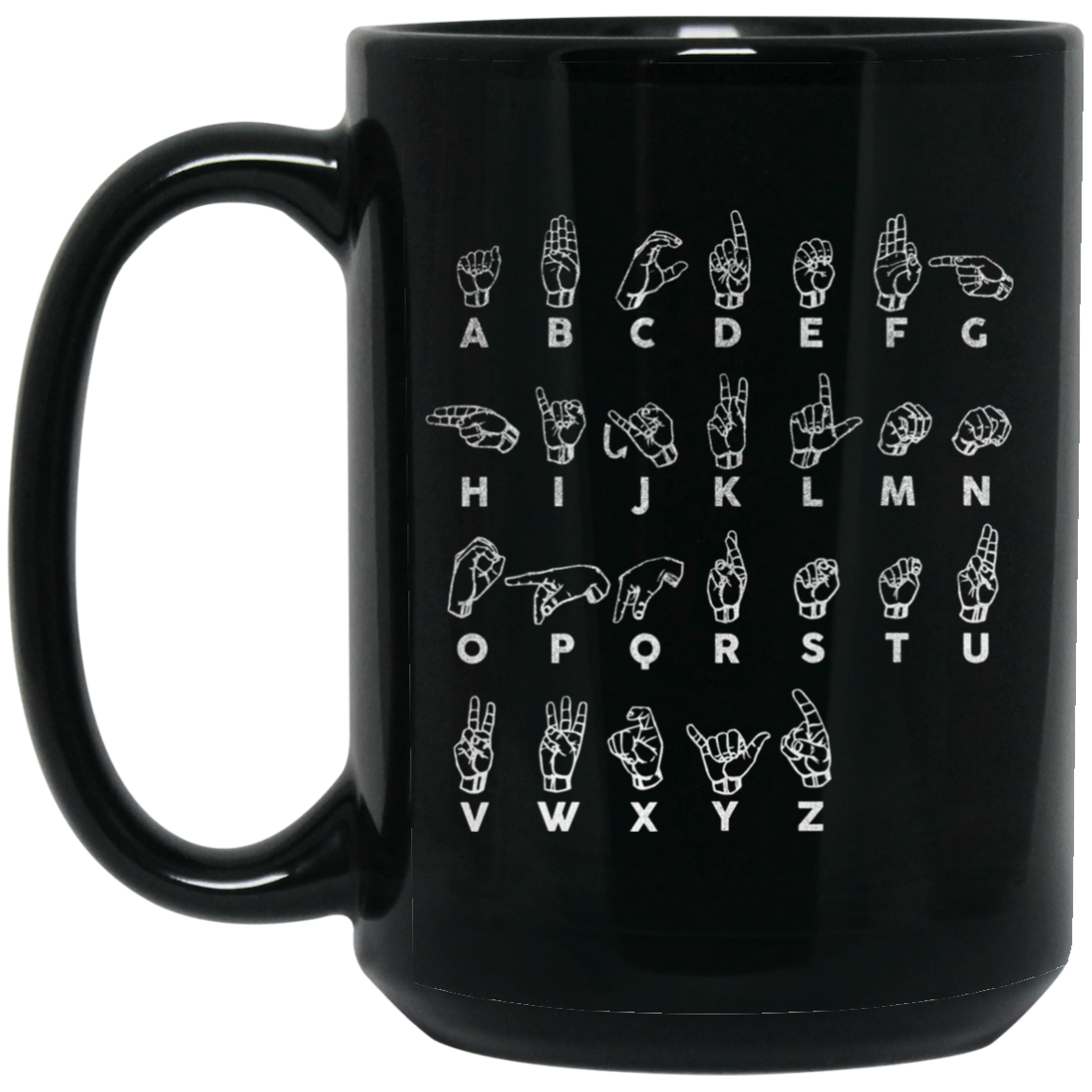 American Sign Language Asl Alphabet 15 Oz Black Mug American Sign Language Asl Alphabet 15 Oz Black Mug